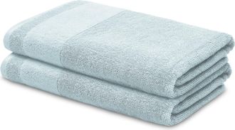 Looks by Wolfgang Joop 2X Handtuch 50x100 cm - 100% Baumwolle Doppelpack Luxus Handt&uuml;cher mit Aufh&auml;nger & Logostick, 2er Set Handt&uuml;cher hellblau