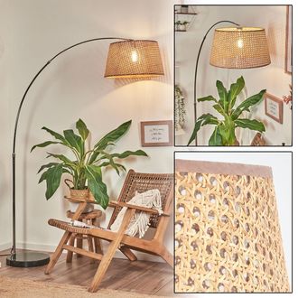 HOFSTEIN Stehleuchte Barcos, Stehlampe mit Marmorfu&szlig; aus Metall/Rattan/Wienergeflecht/Stoff in Schwarz/Chrom/Natur/Braun, verstellbare Leuchte, Boho-Design, Fu