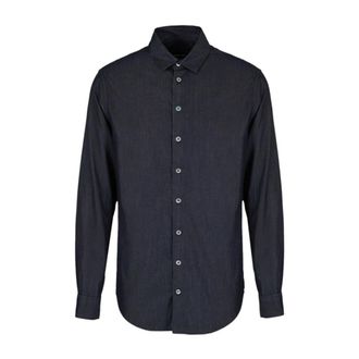 Giorgio Armani Classic Collar Cotton Slub Shirt - - Shirts - Herren - Blau - XL