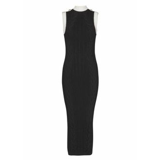 Balmain Langes zweifarbiges Zopfstrickkleid - - Dresses - Damen - Schwarzk - 2XS