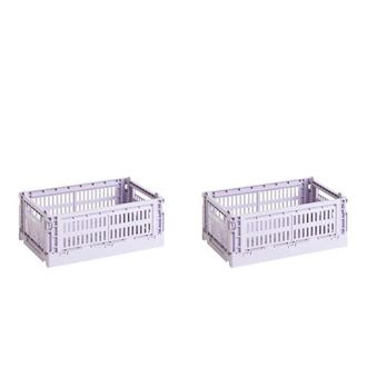 HAY Colour Crate Transportbox S aus recyceltem Polypropylen in der Farbe Lavender, Ma&szlig;e: 26,5cm x 17cm x 10,5cm, 541446 (Packung mit 2)