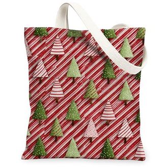 Generic Sac fourre-tout en toile motif sapin de No&euml;l, sacs de courses r&eacute;utilisables, mignons, l&eacute;gers et lavables pour voyage, &eacute;picerie, pique-nique, 33 x 38 c