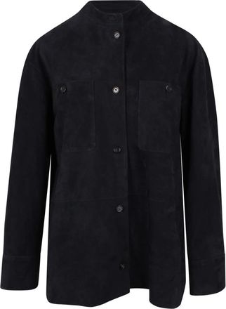 Max Mara Femme, Blouses et Chemises, Bleu, Taille: 36 FR Veste en daim surpiqu&eacute;e