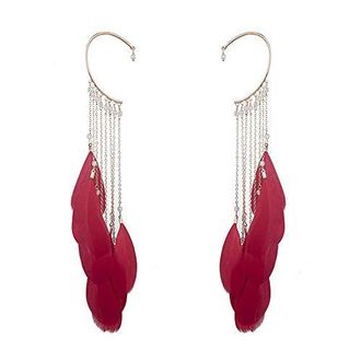 Generic Tendance Plume Longue Glands Manchette Clip Boucles doreilles Crochet doreille Femmes Oreille Manchette Bijoux De Mode,Rouge Handy and Professional
