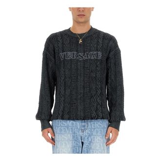 Versace Knit Sweater Stone Washed Serie - - Knitwear - Herren - Grau - M