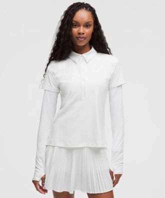 lululemon Schnelltrocknendes Kurzarm-Poloshirt Gerader Saum für Frauen - Größe 10 in White