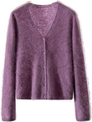 Generic Cardigan en laine de mouton et cachemire sans couture pour femme Col en V Manches longues Tricot &agrave; simple boutonnage, violet, Taille M