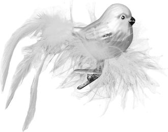 Krebs Glas Lauscha Weihnachtsdekoration/Christbaumschmuck aus Glas - Vogel mit Federnest - Farbe: matt Silber - Größe: ca. 15 cm