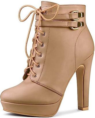 Allegra K Bottines à Talons compensés à Plateforme et à Lacets pour Femmes Nu 40