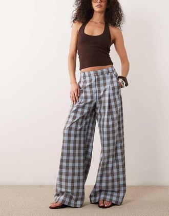Asos Pantalon large &agrave; carreaux-Bleu