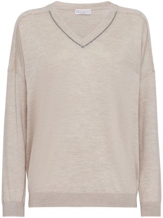 Brunello Cucinelli sweat &agrave; col v - Tons neutres