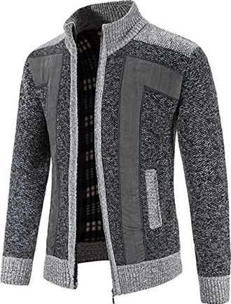 Generic Cardigan en tricot pour homme, fermeture &eacute;clair int&eacute;grale, manches longues, pull en tricot doubl&eacute; en polaire, veste &eacute;paisse en tricot &agrave; col montant, m