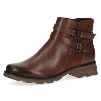 Caprice Damen Stiefeletten ohne Absatz Airmotion aus Leder Flach Weite G, Braun (Cognac Comb), 37 EU