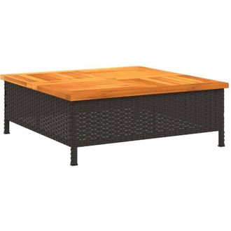 Les Tendances Table de jardin noir 70x70x25 r&eacute;sine tress&eacute;e et bois acacia