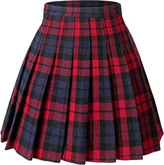 Hoerev Jupe plissée Polyvalente avec Short pour Femme,Bande Bleu Rouge,38