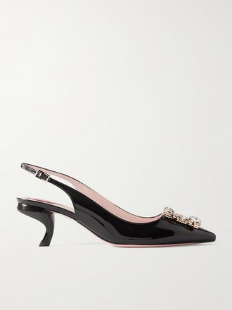 Roger Vivier Virgule Strass Slingback-pumps Aus Lackleder Mit Kristallen - Schwarz