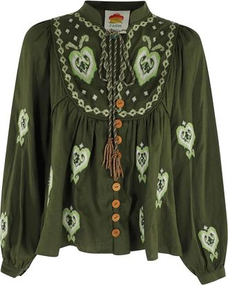 Farm Rio Farm Rio, Femme, Blouses et Chemises, Vert, Taille: 36 FR Blouse Brod&eacute;
