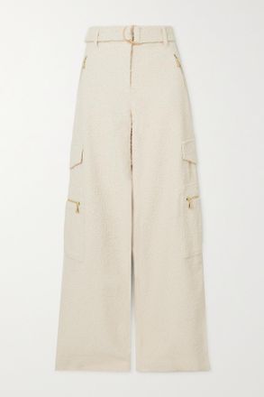 Zimmermann Pantalon Treillis En Coton Mélangé À Ceinture Wonderland - Crème