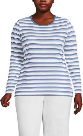 Lands End Langarmshirt aus mikrofeinem Baumwollripp, Damen, Gr&ouml;&szlig;e:48-50 plus, Wei&szlig;, Baumwolle/Elasthan, by Lands End