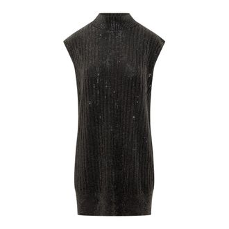Emporio Armani Femme, Blouses et Chemises, Noir, Taille: 42 FR Sequin-Embellished Wool-Blend Mini Dress
