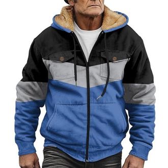 Generic Veste à capuche doublée pour homme avec fermeture éclair et poches - Tendance et décontractée - Confortable pour le froid, 01-bleu, 3XL