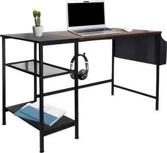 hjh OFFICE 830059 Schreibtisch mit Regal & Haken WORKSPACE H I 120x60 Schwarz/Braun Computertisch im Industrial-Design