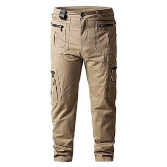 Generic Pantalon cargo en jean pour homme - Coupe d&eacute;contract&eacute;e avec taille &eacute;lastique - Pantalon de travail avec poches zipp&eacute;es - Jeans vintage hip-hop - Panta