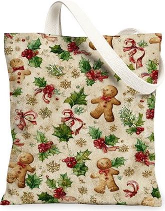 Generic Sacs fourre-tout en toile de vacances en pain d&eacute;pices, sacs r&eacute;utilisables, rustiques, l&eacute;gers, lavables &agrave; l&eacute;paule S, beige, 13x15 Inch