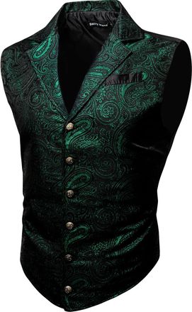 Barry.Wang Viktorianische Herren-Weste, Steampunk, Gothic, Paisleymuster, ma&szlig;geschneiderter Kragen, Weste, Halloween-Motto-Party, Ein Smaragdgr&uuml;n-Schwarz, XX-Lar