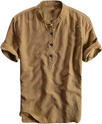 Generic Chemise en coton et lin pour homme - Haut de sport 2026 - Chemise pour homme - En coton d&eacute;grad&eacute; fin - Respirant - Teint &agrave; suspendre - Chemisier d&eacute;t&eacute; e