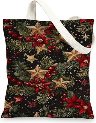 Generic Sacs fourre-tout en toile de vacances, sacs à provisions réutilisables, vintage légers et lavables avec bandoulière, noir, 13x15 Inch