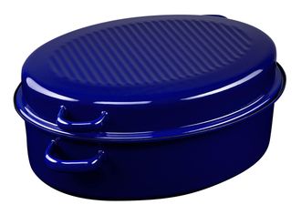 Riess 0442-012, G&auml;nsebr&auml;ter oval mit Deckel, CLASSIC - SPEZIALARTIKEL, Durchmesser (lange Seite) 42 cm, H&ouml;he 18,5 cm, Inhalt 9,0 Liter, Emaille, au&szlig;en blau,