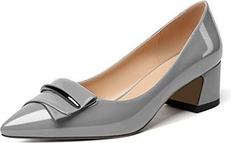 EDEFS Escarpins Femme Talon Bloc Bout Pointu - Boucle M&eacute;tallique &Eacute;l&eacute;gants pour F&ecirc;te Mariage et &Eacute;v&eacute;nements de Soir&eacute;e Gris Brevet&eacute; Taille EU43