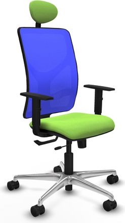 Piqueras y Crespo Schreibtischstuhl mit 1D-Armen, h&ouml;henverstellbare Lendenwirbelst&uuml;tze und festes Kopfteil, ausgestattet mit Syncro/Traslack und Schneideschaum, Blau/Pi