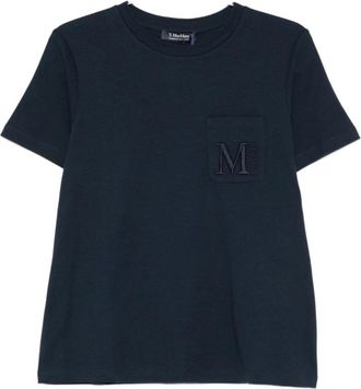 Max Mara Femme, Tops, Bleu, Taille: 42 FR T-shirt &agrave; Manches Courtes et Col Rond avec Poche Poitrine