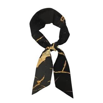 Generic &Eacute;charpe textur&eacute;e en marbre dor&eacute; pour femme - &Eacute;charpe pour sac &agrave; main - Bandeau abstrait en satin de soie pour le sport, le yoga