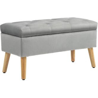 HOMCOM Banc de rangement - HOMCOM - avec couvercle, tissu effet velours, pieds en bois - charge jusqu&agrave; 120 kg - 80 x 35 x 42 cm - gris