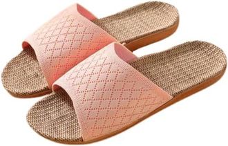 Beaupretty Pantoufles Lin Naturel Respirantes pour Homme et Femme Antidérapantes et Légères Absorption de Sueur pour Intérieur Printemps Couleur Unie Rose