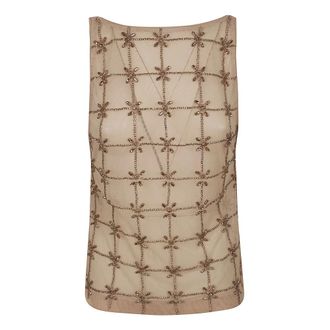 Pinko Pinko, Femme, Tops, Beige, Taille: 36 FR Quandong Top Tulle Full