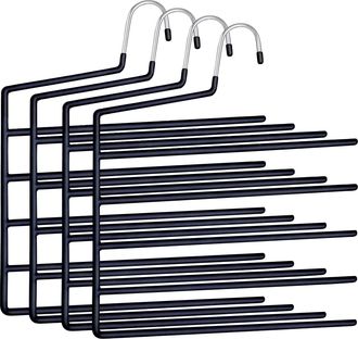 Relaxdays Mehrfachb&uuml;gel Hosen, 4er Set, 5 Stangen, rutschfest, platzsparend, HxB 35 x 32 cm, Mehrfachhosenb&uuml;gel, schwarz