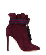 Aquazzura Aquazurra Burgundy Braid Ankle Strap Heeled Booties Size 40