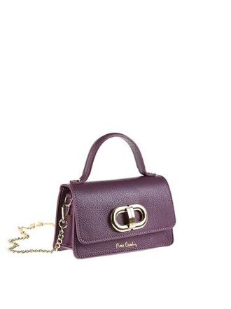 Pierre Cardin Sac à main pour femme en cuir véritable Made in Italy 19,5 x 10 x 7 cm 1970, aubergine, Taille unique