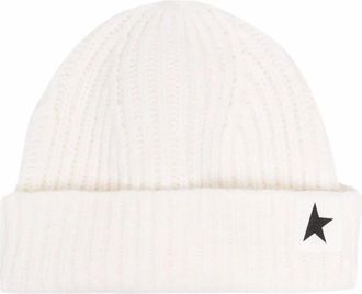 Golden Goose unisex, Accessoires, Blanc, Taille: S Star Patch Ribbed Beanie