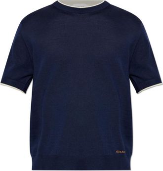 Versace Homme, Pulls, Bleu, Taille: XL T-shirt en Tricot de Laine