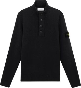 Stone Island Homme, Pulls, Noir, Taille: L Pull &agrave; glissi&egrave;re courte en laine dagneau et de nylon m&eacute;lang&eacute;s