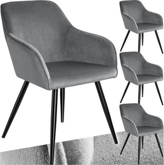 TecTake Ensemble de 4 chaises en cuir synthétique aspect velours gris et noir