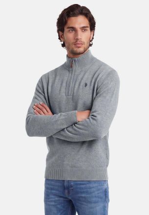 U.S.Polo Association Stehkragenpullover USLogaan - Herren Troyer mit Rei&szlig;verschlusskragen 100 % Baumwolle, weiche Strickqualit&auml;t und sportiver Look