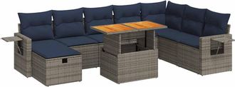 vidaXL Vidaxl - Set Divano Da Giardino 9pz Con Cuscini Grigio Polyrattan Acacia