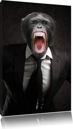 Pixxprint Wütender Affe im Anzug, Größe: 100x70cm, Leinwandbild, fertig gespannt, Wandbild, Dekoration, Kunstdruck, kein Poster