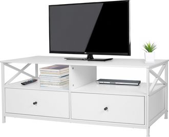 Relaxdays TV-Lowboard, 2 F&auml;cher & 2 Schubladen, TV-Schrank bis 55 Zoll, HBT: 50 x 120 x 40 cm, Fernsehtisch, wei&szlig;